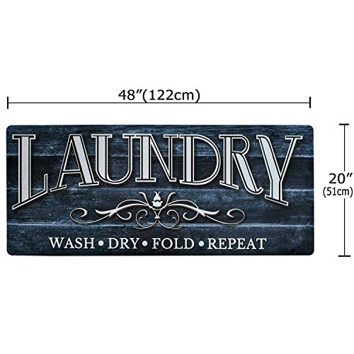 Callerpan Lacomfy Non Slip Laundry Room Rug Waterproof Rubber Kitchen Floor Mat Outdoor Indoor Farmhouse Wood Print Area Rug Novelty Mat Blue,20x48 Inches