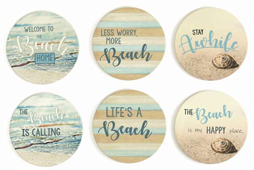 PANCHH Beach Coastal & Ocean Sea Tropical Theme Coasters for Drinks , Kitchen Decor and Gifts for Beach House and Home Beach Bars - Coasters for Wooden Table - Set of 6 with Holder , Absorbent