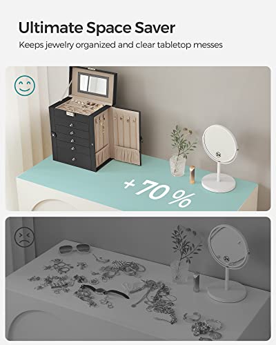 SONGMICS 6 Tier Jewelry Box, Jewelry Case with 5 Drawers, Large Storage Capacity, with Mirror, Lockable, Jewelry Storage Organizer, Gift for Loved Ones, For Watches, Black UJBC152B01