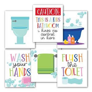 6 reversible kids colorful bathroom decor wall art 8×10 – funny bathroom wall art bathroom wall decor, kids bathroom decor for bathroom pictures, bathroom rules wall decor, funny bathroom signs decor