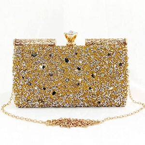 Felice Ann Glitter Rhinestone Sequins Evening Clutch Handbag Chain Strap Crossbody Shoulder Bag, Rhinestone Sequins Golden