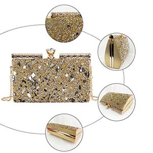 Felice Ann Glitter Rhinestone Sequins Evening Clutch Handbag Chain Strap Crossbody Shoulder Bag, Rhinestone Sequins Golden