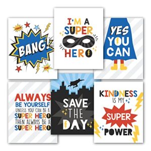 6 reversible 8×10 wall decor prints, superhero room decor for boys, superhero classroom decor, superhero birthday decorations for boys, superhero birthday party supplies, superhero room decor for boys