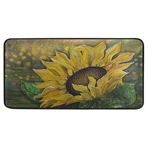 alaza vintage sunflower floral art area rug 39 x 20 inch, non-slip floor mat washable runner rug for kitchen hallway entryway living room bedroom dorm home decor