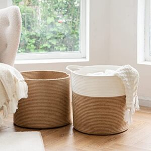 goodpick boho jute rope storage basket with handles (set of 2)