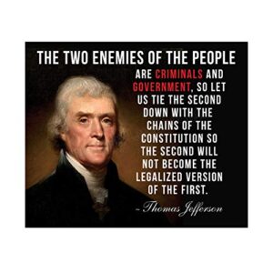 thomas jefferson quotes-“two enemies of the people-criminals & government”-10 x 8″ political wall art print-ready to frame. jefferson presidential portrait replica. home-office-school-library decor.