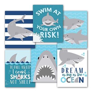 6 reversible 8×10 shark wall art prints, shark decor for boys room, shark party decorations for wall art prints, shark bathroom decor, ocean wall decor for room decor for boys, under the sea decor