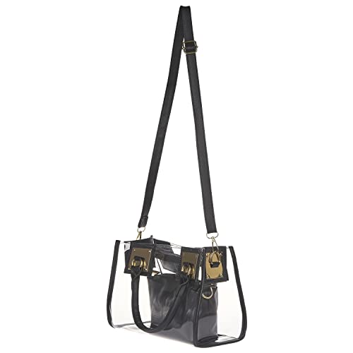 Women Clear Handbags 2 in 1 Jelly Tote Purse Transparent Messenger Shoulder Crossbody Bag, Black