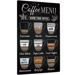 putuo decor coffee bar sign, vintage coffee menu wall decor, 12 x 8 inches aluminum metal sign for bar, restaurants, cafes pubs, office, kitchen, home coffee station