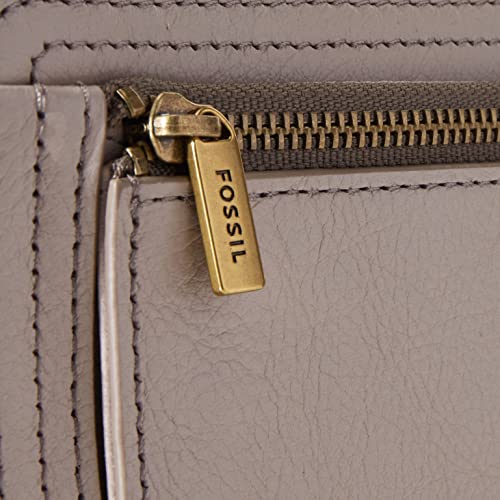 Fossil Women's Logan Eco Leather Wallet RFID Blocking Mid Size Zip with Wristlet Strap, Graystone