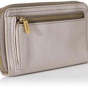 Fossil Women's Logan Eco Leather Wallet RFID Blocking Mid Size Zip with Wristlet Strap, Graystone