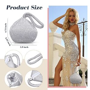 Weewooday Clutch Purses for Women Wedding 2 Pieces Rhinestone Evening Triangle Bling Handbag Cell Phone Crossbody Bag (Silver)