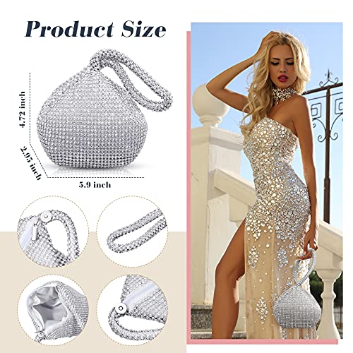 Weewooday Clutch Purses for Women Wedding 2 Pieces Rhinestone Evening Triangle Bling Handbag Cell Phone Crossbody Bag (Silver)