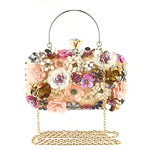 Flower Evening Bag Colorful Floral Clutch Purse 3D Flower Chain Handbag for Women Wedding Bridal Prom Party