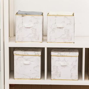 DAMAHOME Fabric Storage Bins Cubes - 11inch Foldable Storage Cube, Collapsible Closet organizer Dual Handles, Decorative Cubby Shelf Basket, Nursery Bins for Home&Office 4-Pack (White Marble)