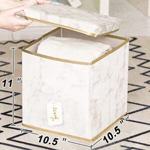 DAMAHOME Fabric Storage Bins Cubes - 11inch Foldable Storage Cube, Collapsible Closet organizer Dual Handles, Decorative Cubby Shelf Basket, Nursery Bins for Home&Office 4-Pack (White Marble)