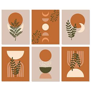 hlniuc warm colors boho art prints, mid century modern canvas poster set of 6(8”x10”, unframed), minimalist abstract geometric sun wall art canvas poster for living room bathroom decor