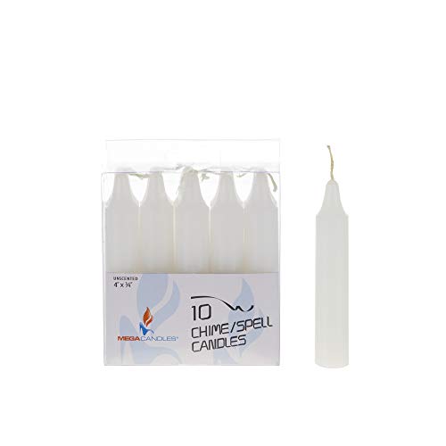 Mega Candles 10 pcs Unscented White Mini Taper Candle, 4 Inch Tall x 3/4 Inch Diameter, Great for Casting Chimes, Rituals, Spells, Vigil, Witchcraft, Wiccan Supplies, Wax Play & More