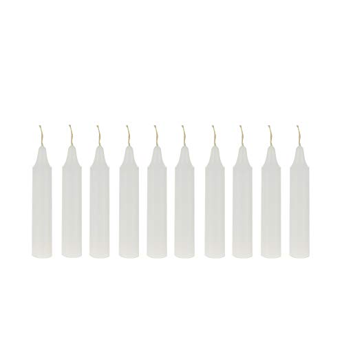 Mega Candles 10 pcs Unscented White Mini Taper Candle, 4 Inch Tall x 3/4 Inch Diameter, Great for Casting Chimes, Rituals, Spells, Vigil, Witchcraft, Wiccan Supplies, Wax Play & More