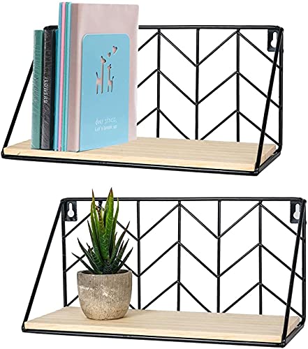 TIMEYARD Floating Shelves Wall Mounted Set of 2 Rustic Arrow Design Wood Storage for Bedroom, Living Room, Bathroom, Kitchen, Office, etc