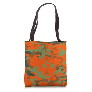 blaze orange deer hunter camouflage tote bag