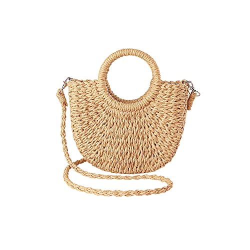 JOLLQUE Straw Crossbody Bag for Women,Handwoven Small Handbag Purse Handle Clutch for Summer (Khaki Mini)