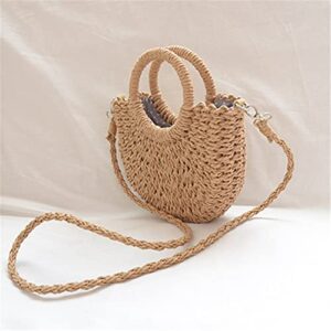 JOLLQUE Straw Crossbody Bag for Women,Handwoven Small Handbag Purse Handle Clutch for Summer (Khaki Mini)