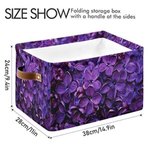 xigua Spring Lilac Purple Floral Large Storage Basket, Foldable Storage Basket, Waterproof Coating Storage Box with Handle Toy Storage Bag, for Home School & Office, 1PCS