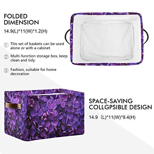 xigua Spring Lilac Purple Floral Large Storage Basket, Foldable Storage Basket, Waterproof Coating Storage Box with Handle Toy Storage Bag, for Home School & Office, 1PCS