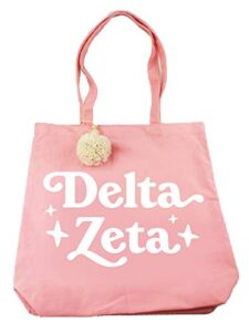 sorority shop delta zeta retro pom pom tote bag