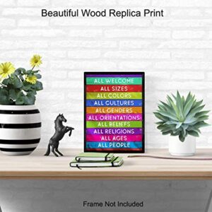 Welcome Sign - Liberal Wall Decor Picture - Gift for LGBTQ, Queer, Gay, Bi, Lesbian, African American, Black, Latino - 8x10 Paper Plaque Art Poster Print for Home, Office, Store, Bar - Unframed