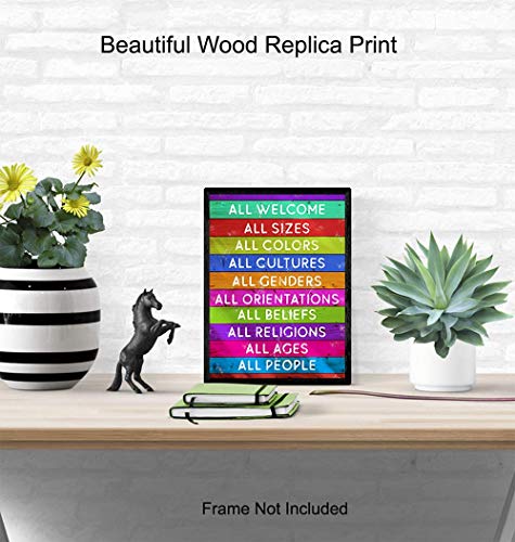 Welcome Sign - Liberal Wall Decor Picture - Gift for LGBTQ, Queer, Gay, Bi, Lesbian, African American, Black, Latino - 8x10 Paper Plaque Art Poster Print for Home, Office, Store, Bar - Unframed