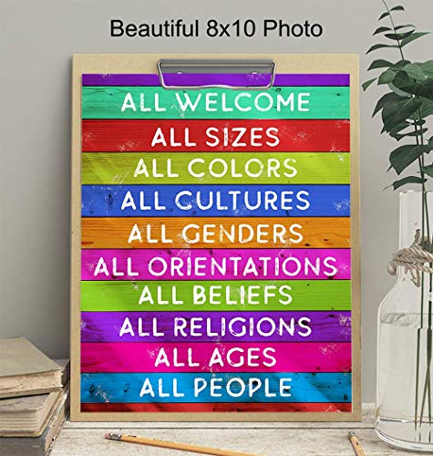 Welcome Sign - Liberal Wall Decor Picture - Gift for LGBTQ, Queer, Gay, Bi, Lesbian, African American, Black, Latino - 8x10 Paper Plaque Art Poster Print for Home, Office, Store, Bar - Unframed