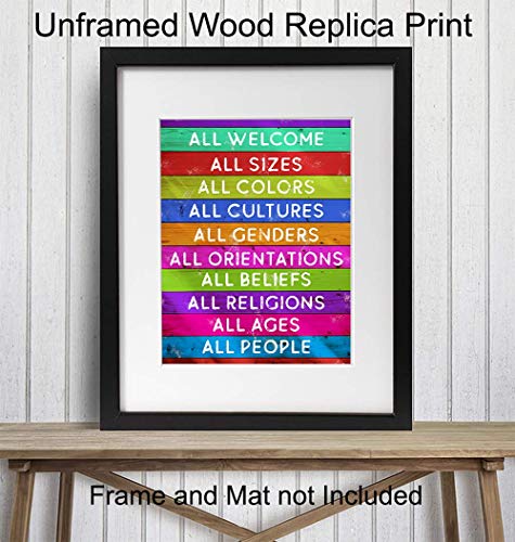 Welcome Sign - Liberal Wall Decor Picture - Gift for LGBTQ, Queer, Gay, Bi, Lesbian, African American, Black, Latino - 8x10 Paper Plaque Art Poster Print for Home, Office, Store, Bar - Unframed