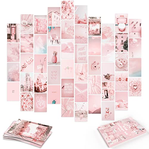 LOVEDMORE Photo Collage Kit Pastel Pink for Wall Aesthetic 50 Pictures | Pink Room Decor Gifts for Girls | Photo Wall Art for Teen Girls Bedroom Decor