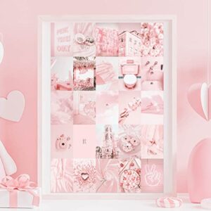 LOVEDMORE Photo Collage Kit Pastel Pink for Wall Aesthetic 50 Pictures | Pink Room Decor Gifts for Girls | Photo Wall Art for Teen Girls Bedroom Decor