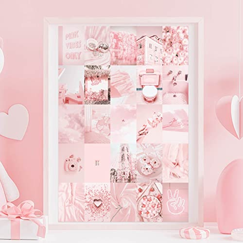 LOVEDMORE Photo Collage Kit Pastel Pink for Wall Aesthetic 50 Pictures | Pink Room Decor Gifts for Girls | Photo Wall Art for Teen Girls Bedroom Decor