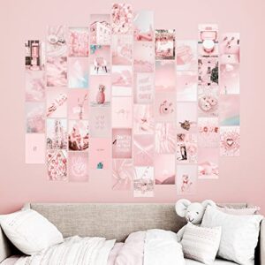 LOVEDMORE Photo Collage Kit Pastel Pink for Wall Aesthetic 50 Pictures | Pink Room Decor Gifts for Girls | Photo Wall Art for Teen Girls Bedroom Decor