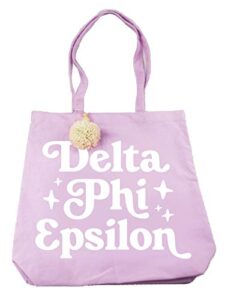 delta phi epsilon retro pom pom tote bag