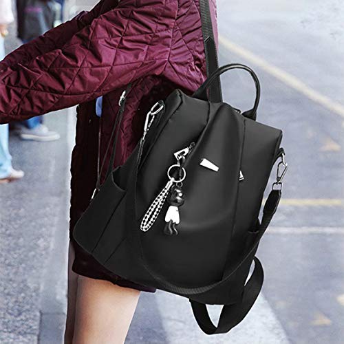 iFOXER Women Backpack Purse Waterproof Nylon Anti-theft Rucksack Lightweight Shoulder Bag (black)