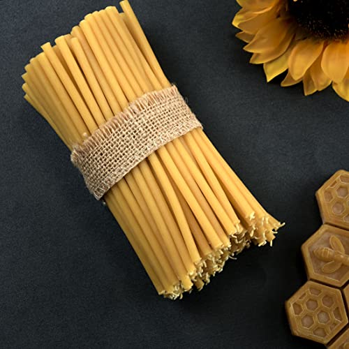 DEYBBY Beeswax Birthday Candles – 100 Count Beeswax Candles - Dripless and Smokeless Eco Beeswax Taper Candles for Home, Dinner, Cake, Prayer, Church, Hanukkah, Christmas…