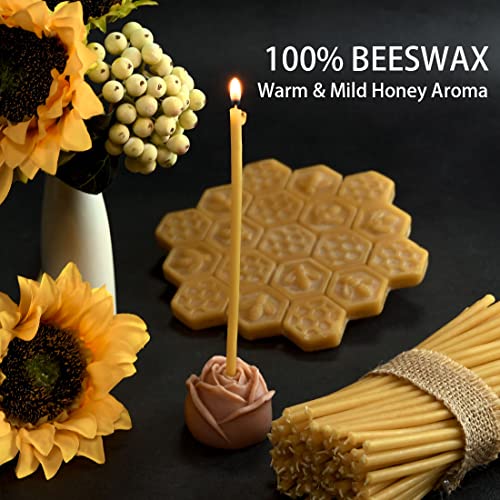 DEYBBY Beeswax Birthday Candles – 100 Count Beeswax Candles - Dripless and Smokeless Eco Beeswax Taper Candles for Home, Dinner, Cake, Prayer, Church, Hanukkah, Christmas…