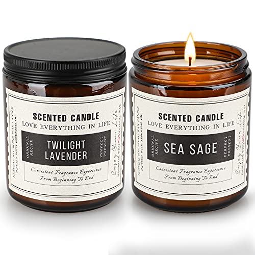 Candles for Home Scented, Scented Candles, Twilight Lavender and Sea Sage, 14.4 oz- Pack of 2 with Amber Glass Jars Package, 100 Hour Burn Time, Soy Candles for Ideal Gifts for Various Festivals