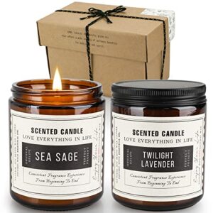 Candles for Home Scented, Scented Candles, Twilight Lavender and Sea Sage, 14.4 oz- Pack of 2 with Amber Glass Jars Package, 100 Hour Burn Time, Soy Candles for Ideal Gifts for Various Festivals