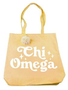 sorority shop chi omega retro pom pom tote bag