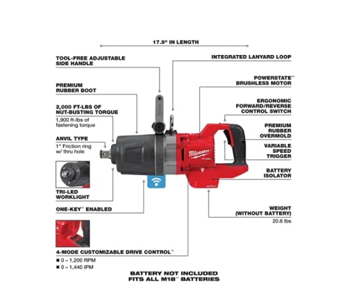 Milwaukee 2868-20 M18 FUEL 1 in. D-Handle High Torque Impact Wrench TOOL ONLY