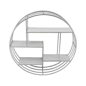 sagebrook home 11050 round wood/metal wall shelf white/silver, 32″ l x 7″ w x 32″ h