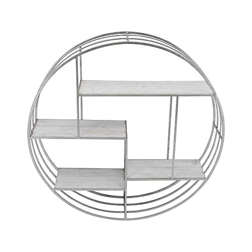 Sagebrook Home 11050 Round Wood/Metal Wall Shelf White/Silver, 32" L x 7" W x 32" H