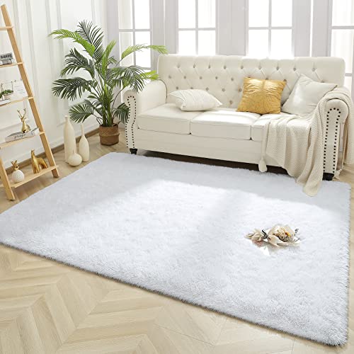 Flagover Super Soft Area Rugs Carpets, Fluffy Shaggy 5x8 White Rugs for Living Room Bedroom Girls Kids Room Furry Plush Carpets New Upgraded Fuzzy Bedside Rugs Fuzzy Home Dorm Decor Floor Mats