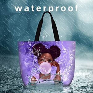 EZYES Woman Tote Bag Shoulder Bags African American Shoulder Handbag Tote Bag African Girl Blowing Bubbles Printed Satchel Handbag Woman Beach Bag